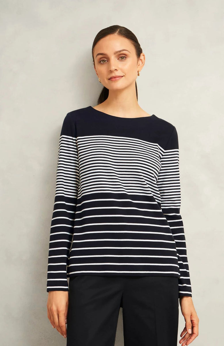 Hobbs Navy Constance Cotton Striped Long Sleeve Top – Goods